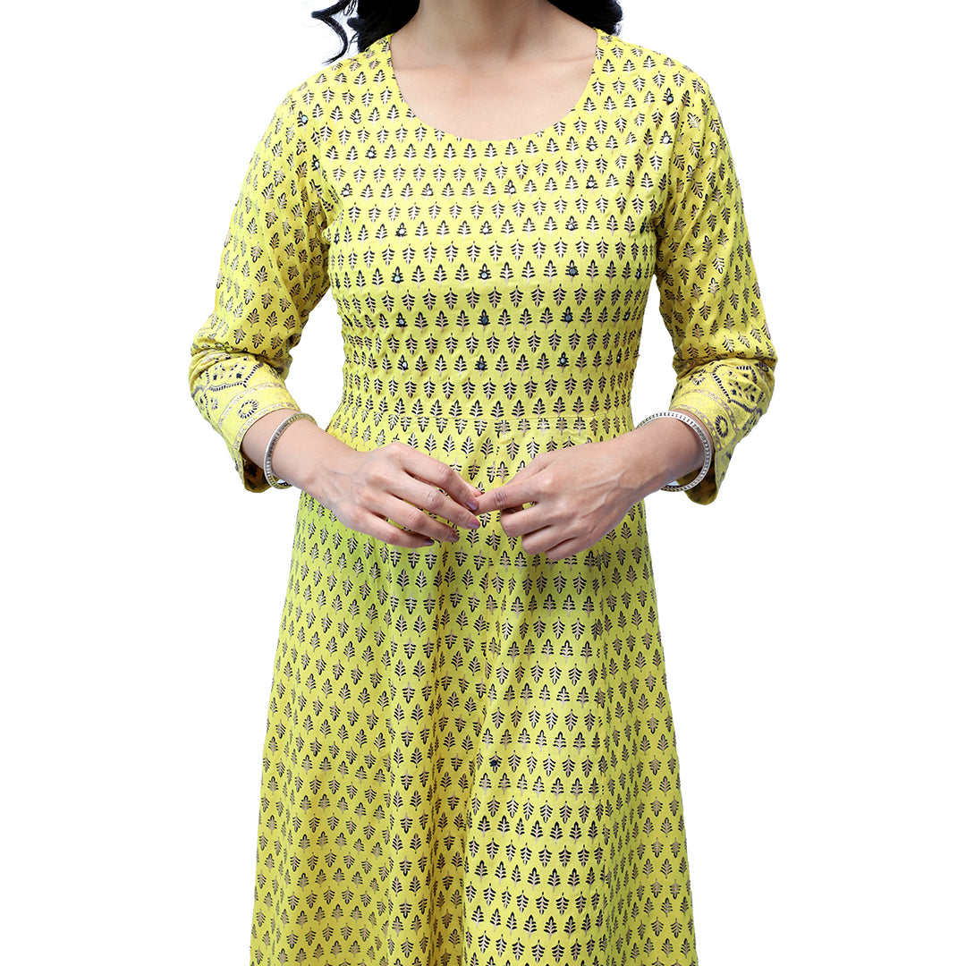 Palpable Yellow & Golden Color Anarkali Ethnic Dress With Dupatta ...
